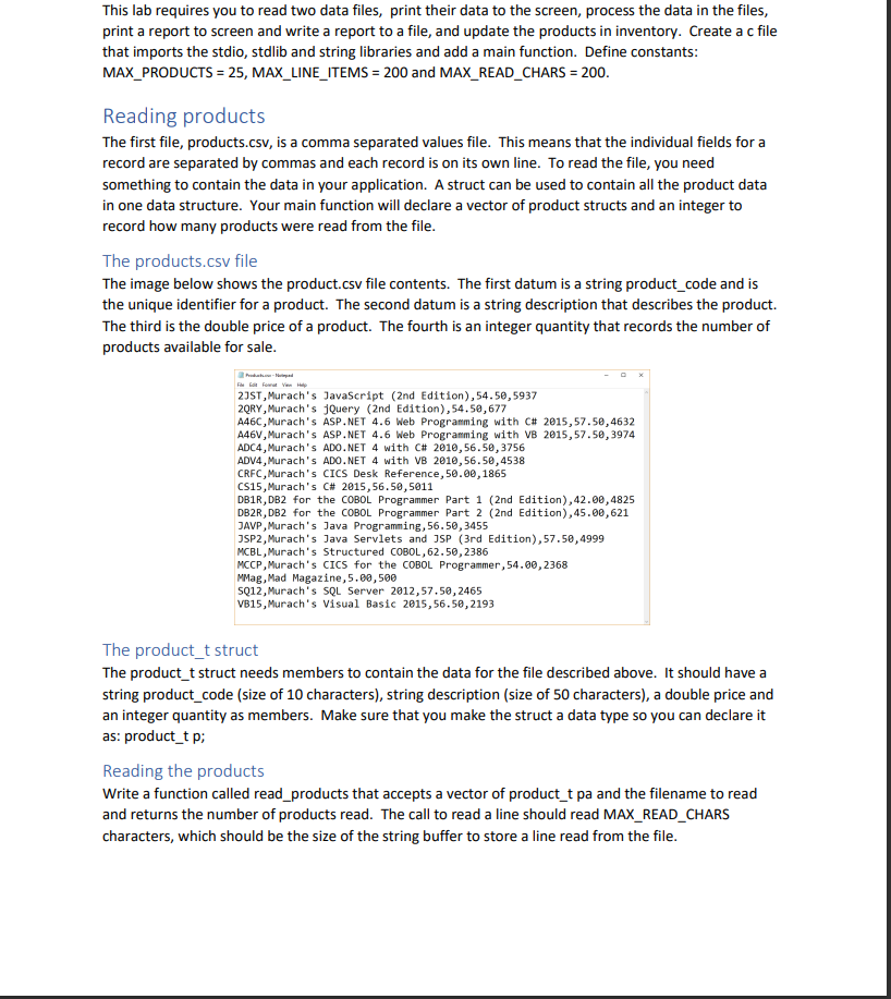 Solved This lab requires you to read two data files, print | Chegg.com