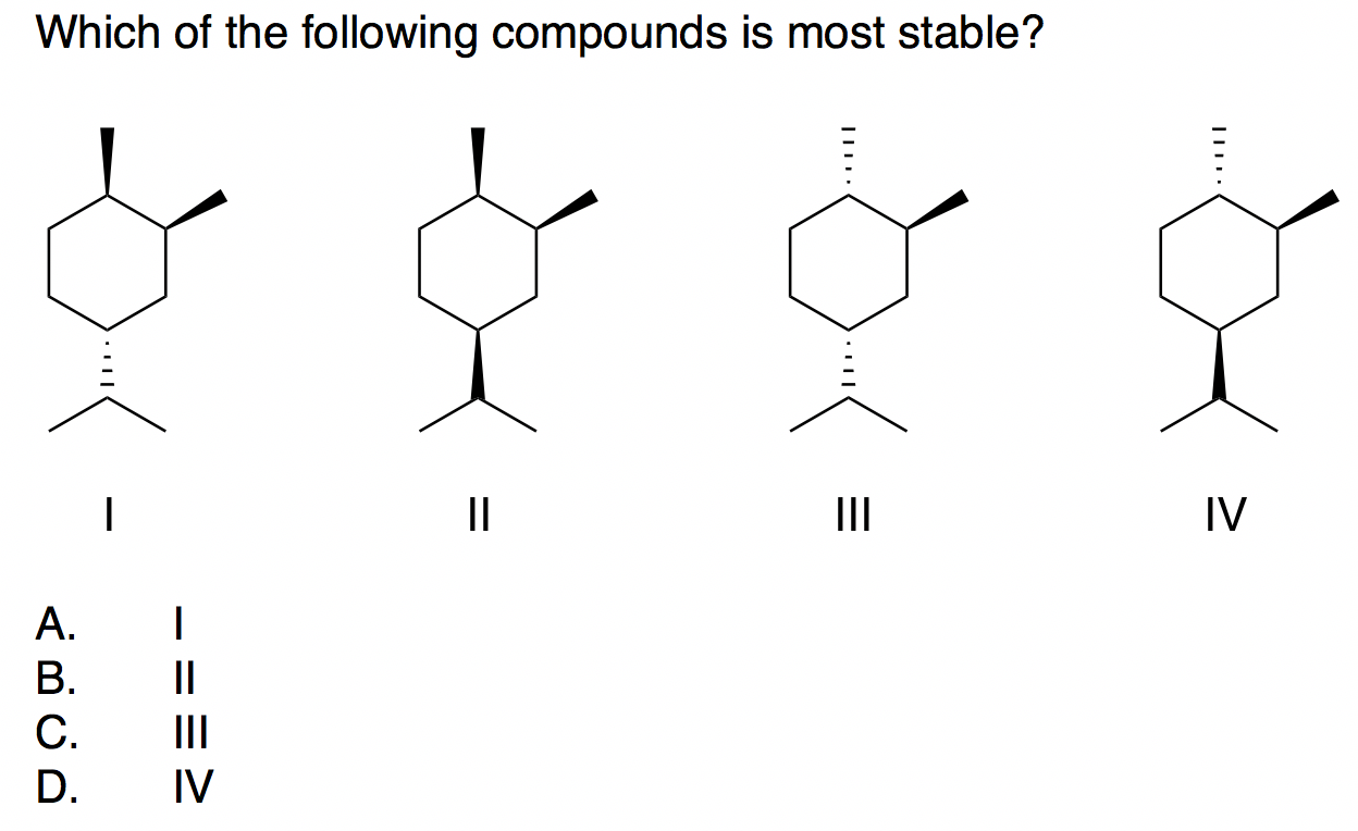 Solved Which of the following compounds is most stable? | Chegg.com