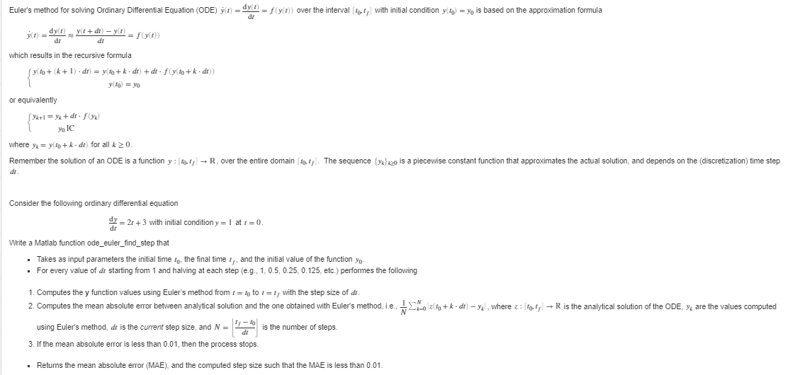 Solved Euler's method for solving Ordinary Differential | Chegg.com
