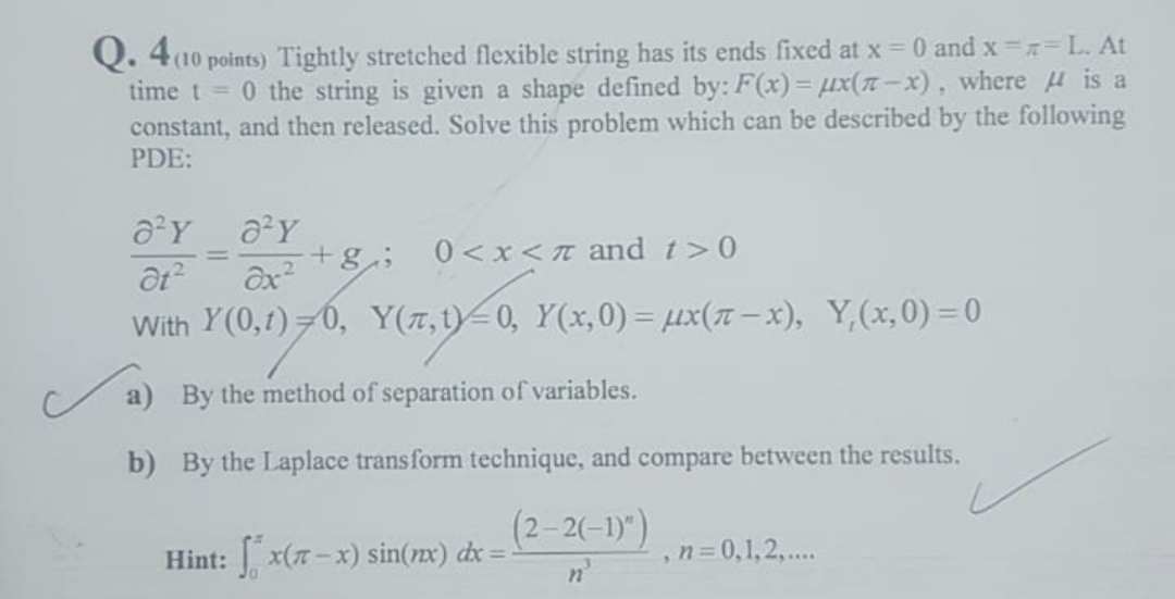 Solved Q. 4 (10 points) Tightly stretched flexible string | Chegg.com