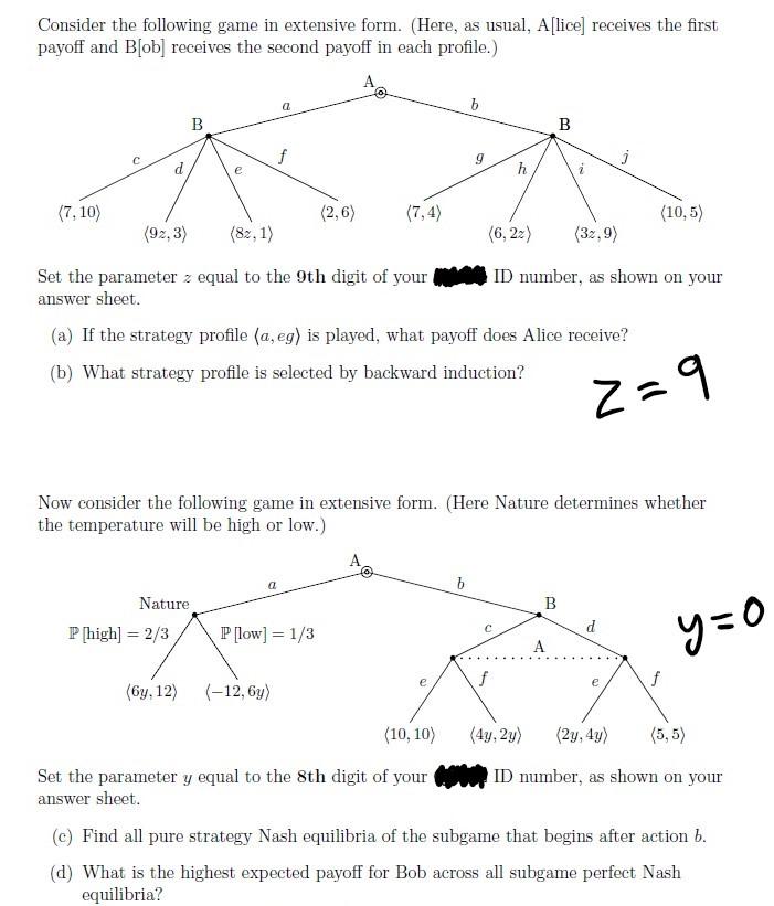 Solved Consider the following game in extensive form. (Here, | Chegg.com