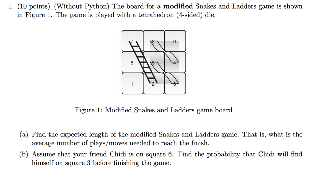Solved 1. (10 points) (Without Python) The board for a | Chegg.com