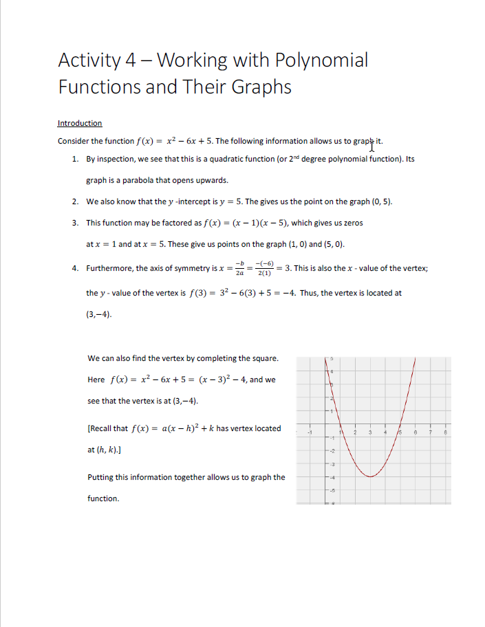 Activity 4 - Working with Polynomial Functions and | Chegg.com