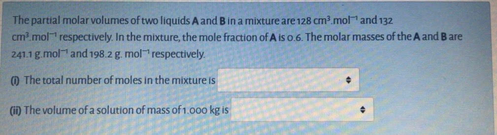 Solved The partial molar volumes of two liquids A and B in a | Chegg.com