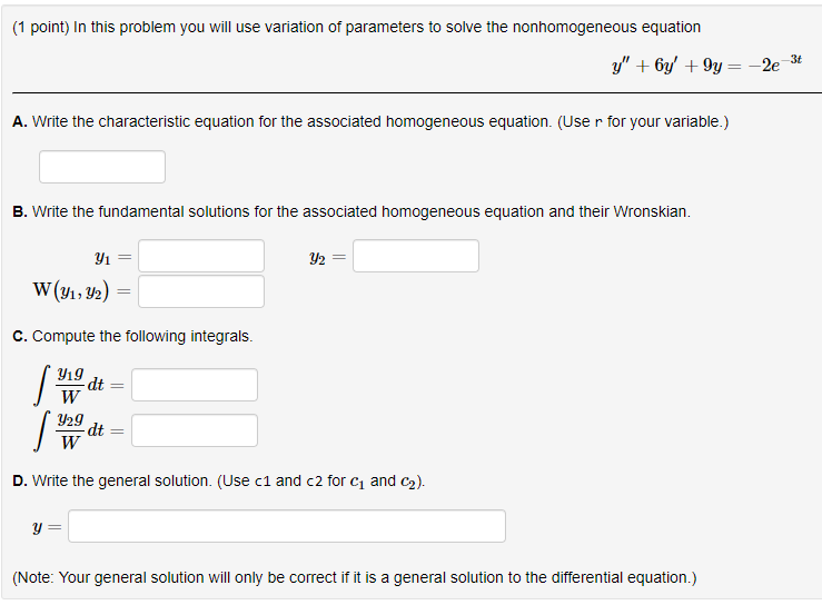 Solved In this problem you will use variation of parameters | Chegg.com