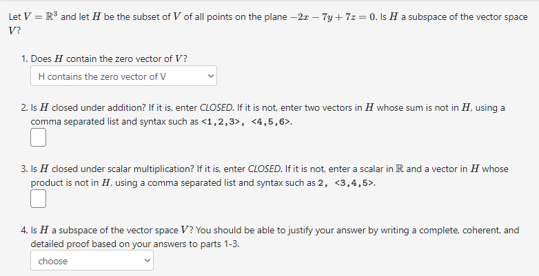 Solved Let V=R3 and let H be the subset of V of all points | Chegg.com