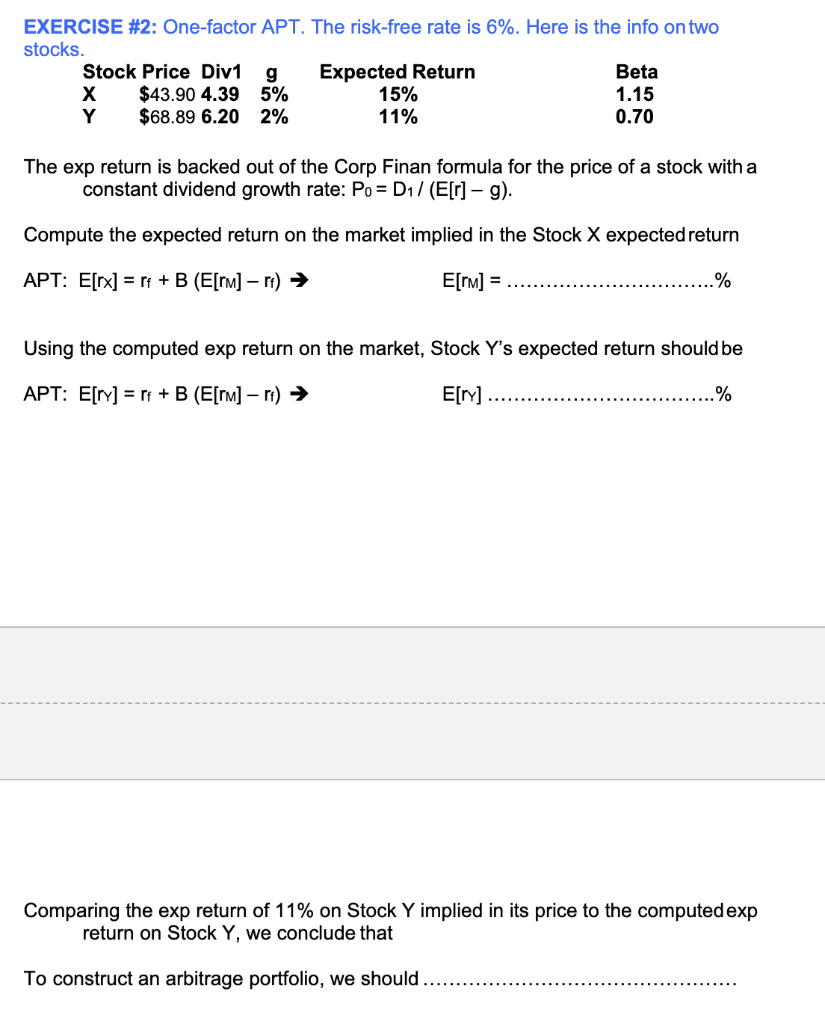 Solved EXERCISE #2: One-factor APT. The risk-free rate is | Chegg.com