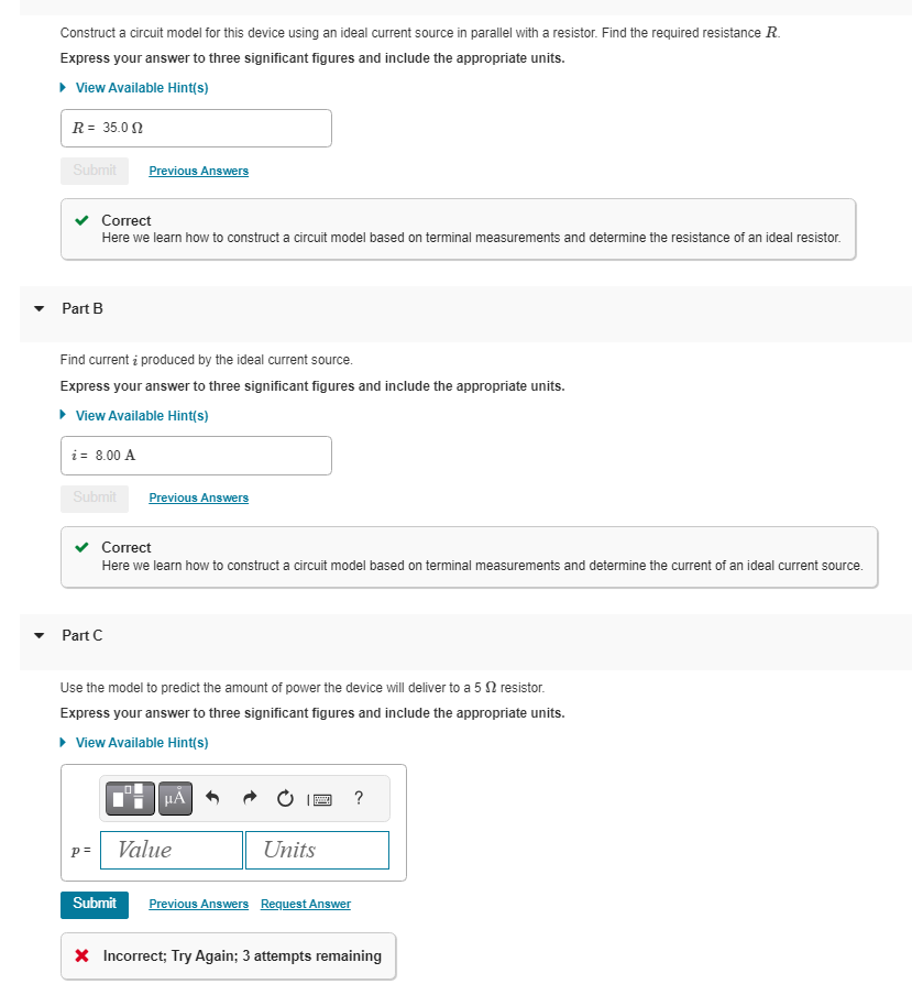 Solved Construct a circuit model for this device using an | Chegg.com