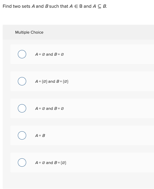 Solved Find two sets A and B such that A E B and ACB. | Chegg.com