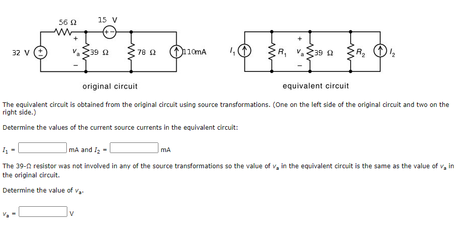 Solved 56 2 15 V + 32 V + 39 92 78 2 110mA 4 } R 39 22 R2 12 | Chegg.com