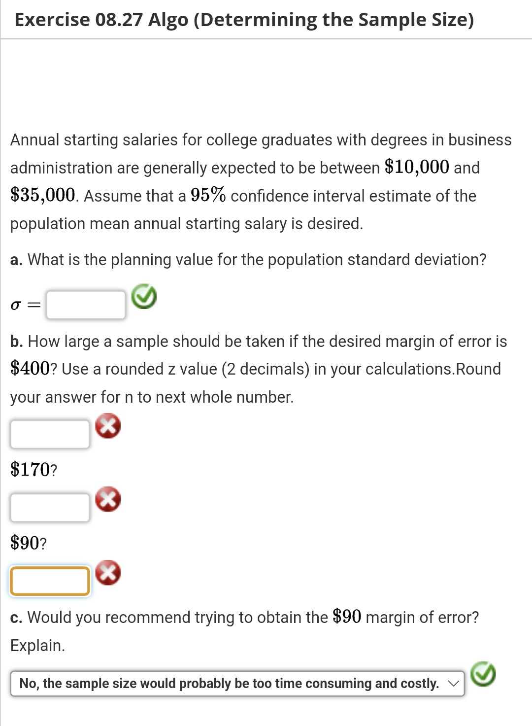Solved Exercise 08.27 Algo (Determining the Sample Size) | Chegg.com