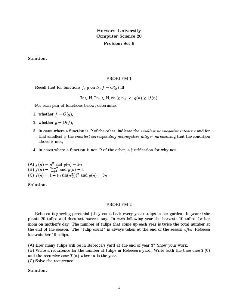 Solved Harvard University Computer Science 20 Problem Set 9 | Chegg.com