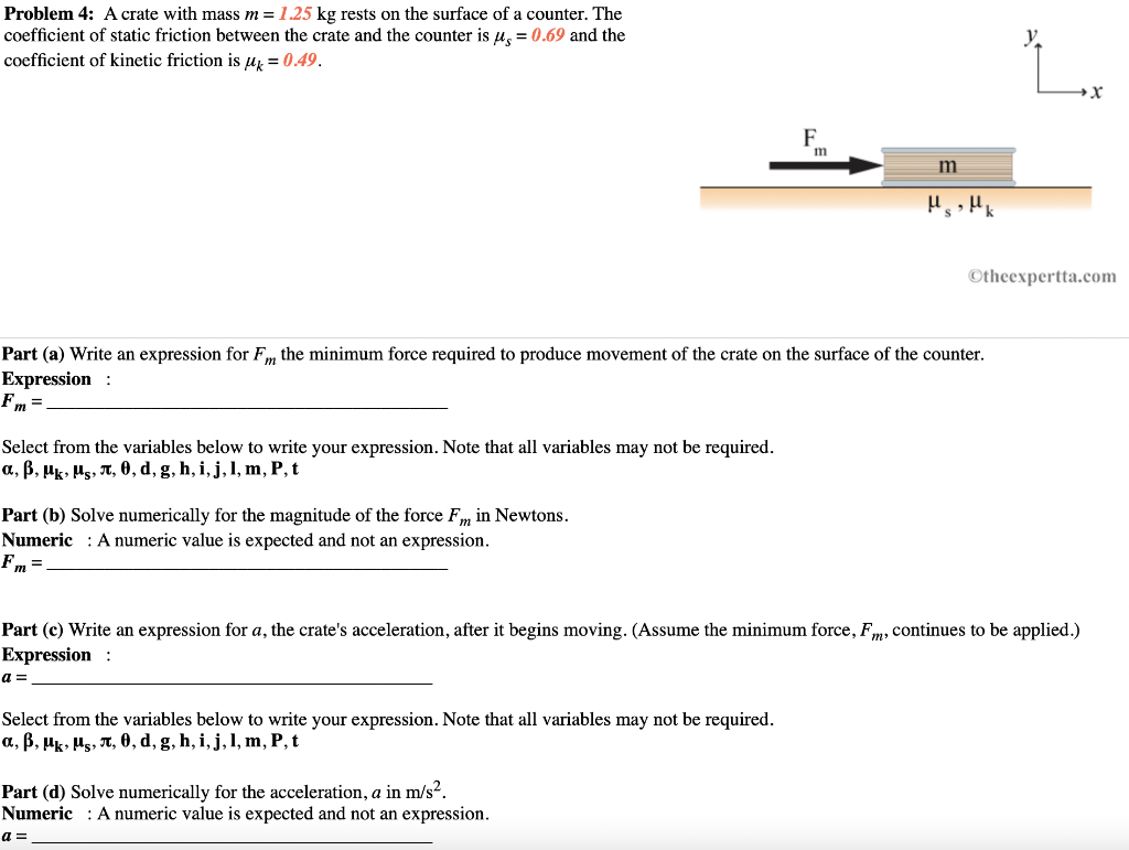 Solved Problem 4 A Crate With Mass M 1 25 Kg Rests On The Chegg