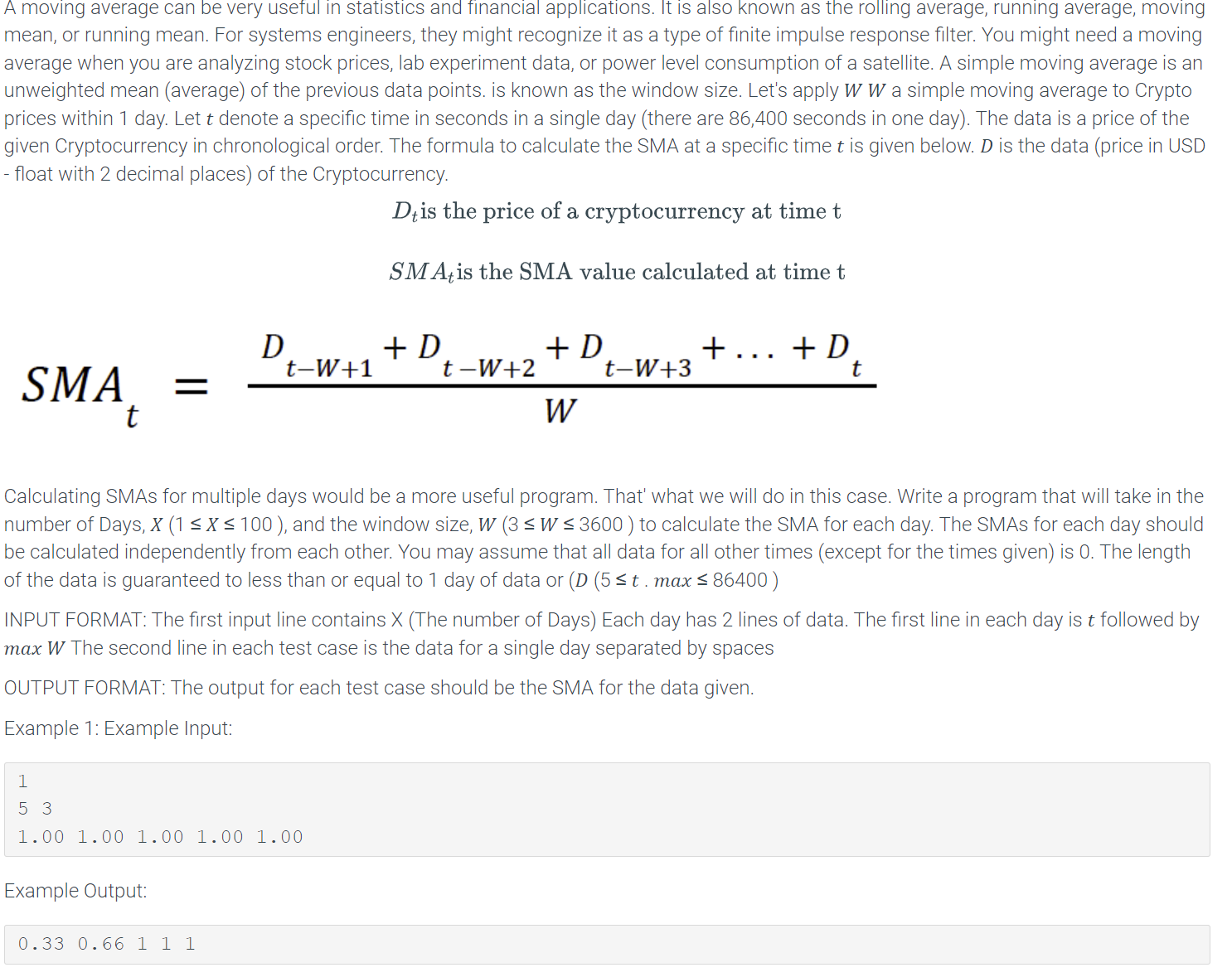 Solved Calculating SMAs for multiple days would be a more | Chegg.com