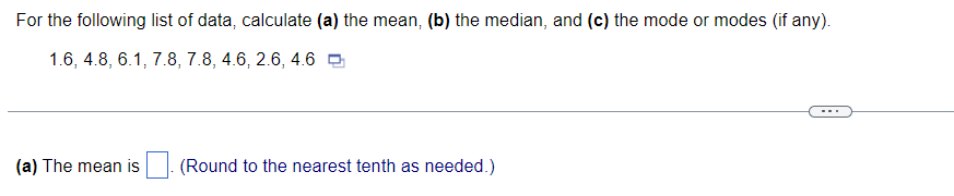 Solved For the following list of data, calculate (a) the | Chegg.com