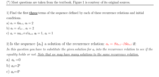 Solved 1) Find the first three terms of the sequence defined | Chegg.com