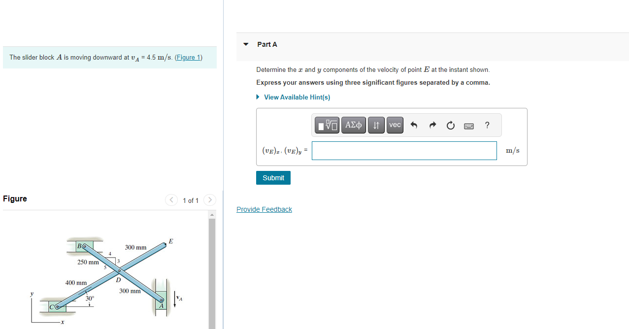 Solved The slider block A is moving downward at vA=4.5 m/s. | Chegg.com