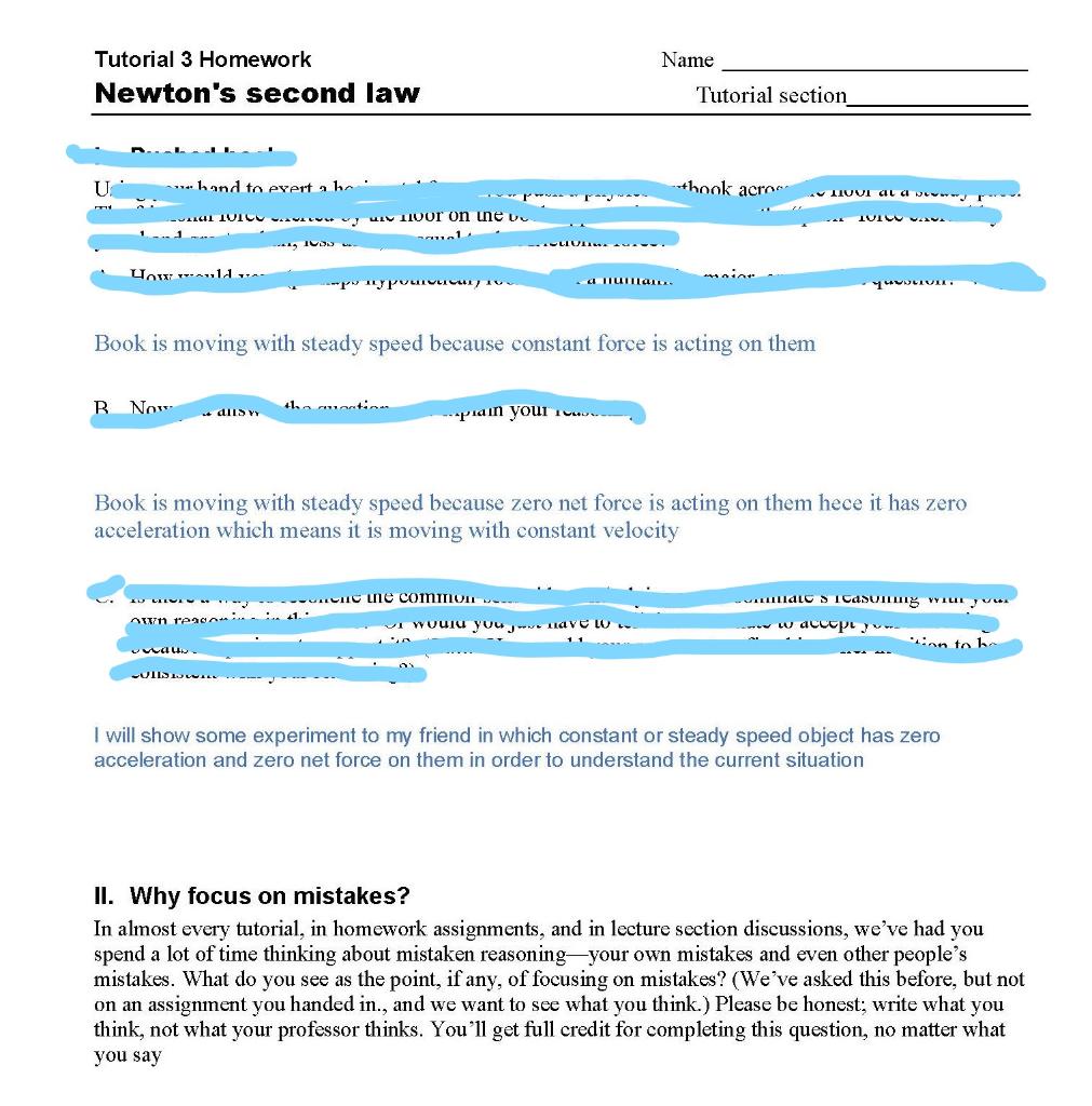 Solved Tutorial 3 Homework Newton's second law Name Tutorial | Chegg.com