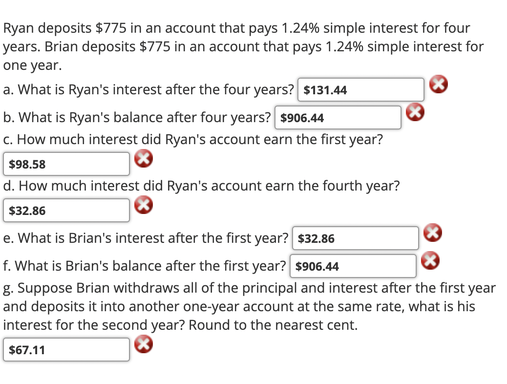 Solved Zoe creates a spreadsheet to make simple interest | Chegg.com