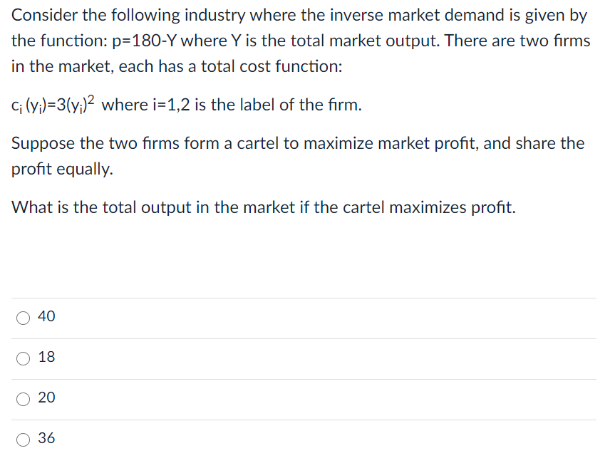 Solved Consider the following industry where the inverse | Chegg.com