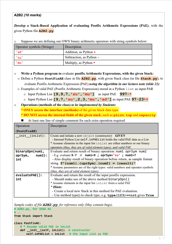 A2B2 (10 marks) Develop a Stack-Based Application of | Chegg.com