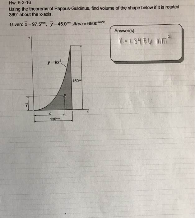 Solved Using the theorems of Pappus-Guldens, find volume of | Chegg.com