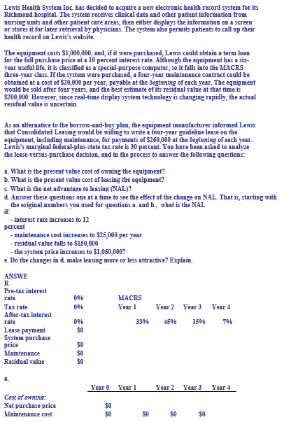 Solved Lewis Health System Inc. has decided to acquire a new | Chegg.com