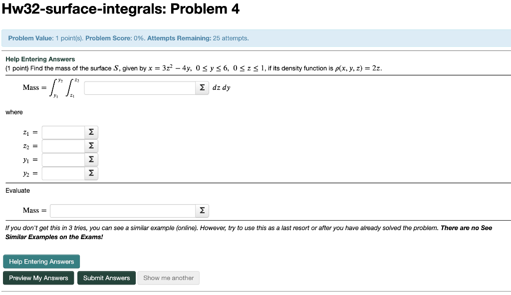 Solved Hw32-surface-integrals: Problem 4 Problem Value: 1 | Chegg.com