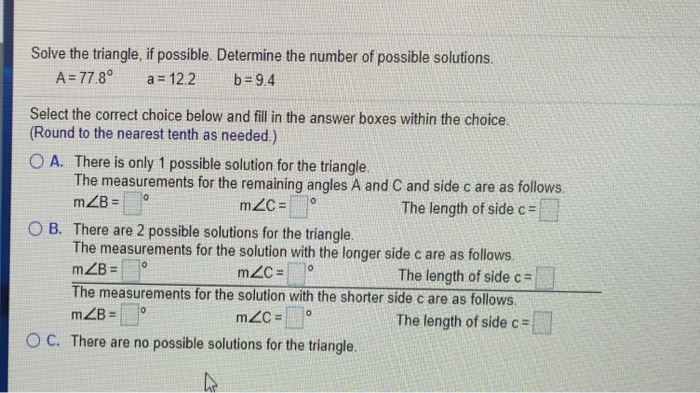 Solved Solve the triangle, if possible. Determine the number | Chegg.com