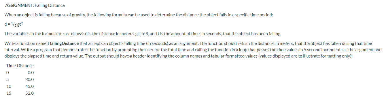 Solved ASSIGNMENT: Falling Distance When an object is | Chegg.com