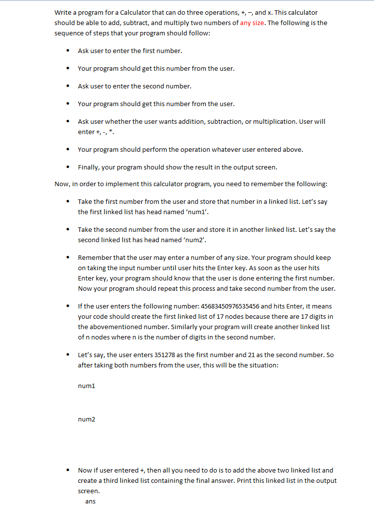 Solved Sample Output:Write a program for a Calculator that | Chegg.com