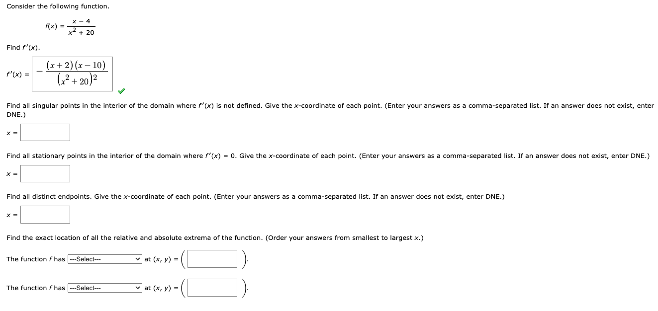 Solved Consider the following function. f(x)=x2+20x−4 Find | Chegg.com