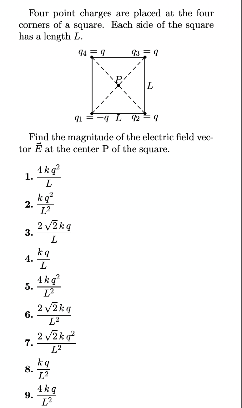 Solved Four point charges are placed at the fourcorners of a | Chegg.com Solved Four point charges are placed at the fourcorners of a | Chegg.com