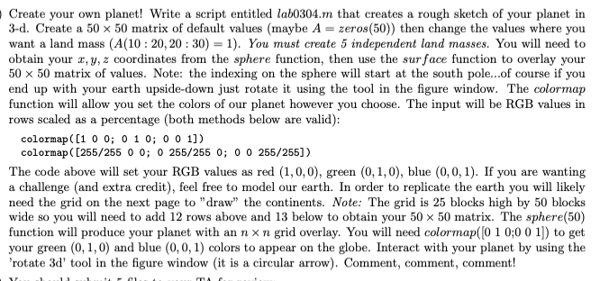 Create your own planet! Write a script entitled | Chegg.com