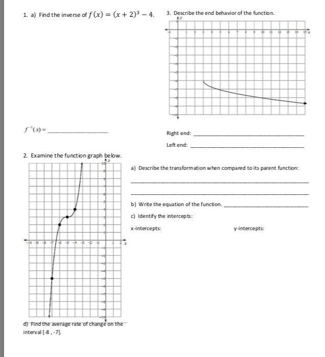 Solved 1. a) Find the inverse of f (x) x 2)3-4. 3.Dribe the | Chegg.com