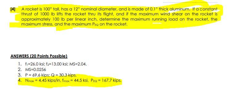 Solved [4] A rocket is 100" tall, has a 12" nominal | Chegg.com