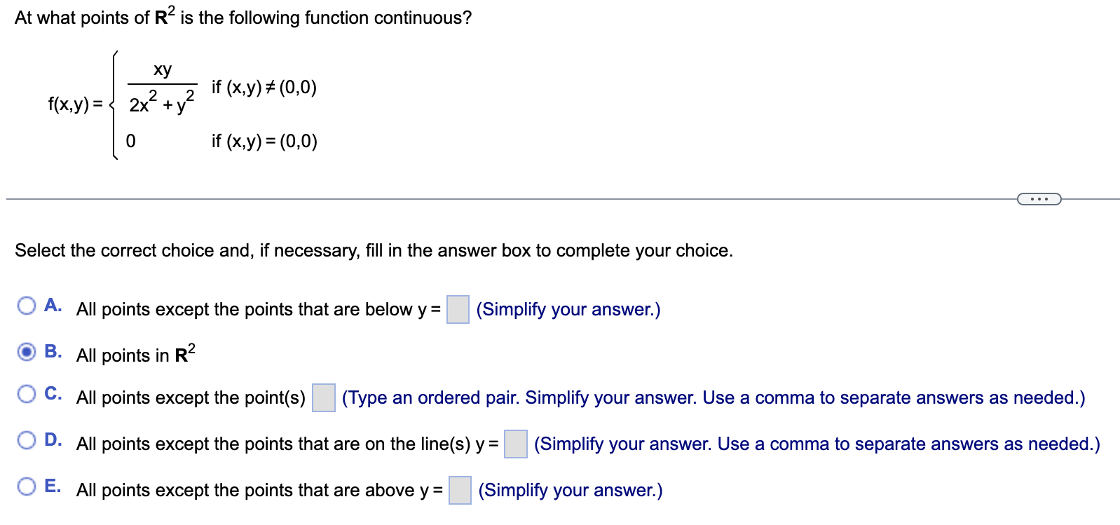 Solved At what points of R2 is the following function | Chegg.com
