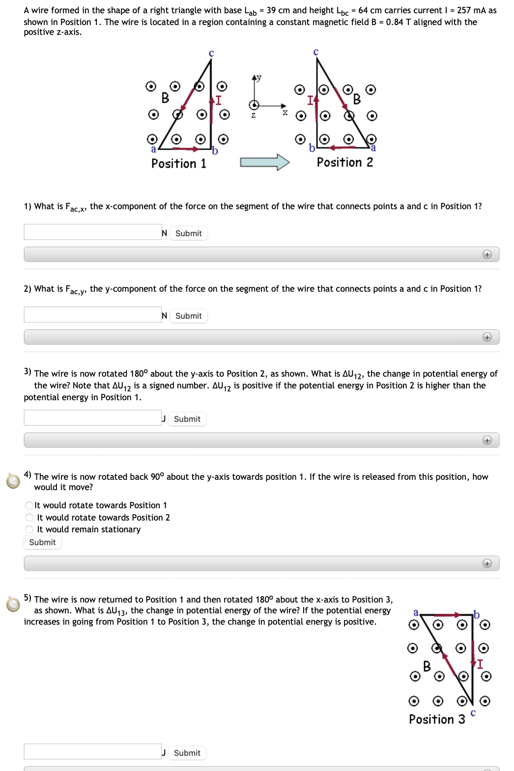 Solved A wire formed in the shape of a right triangle with | Chegg.com