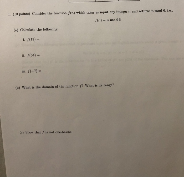 Solved 1. (10 points) Consider the function f(n) wich takes | Chegg.com