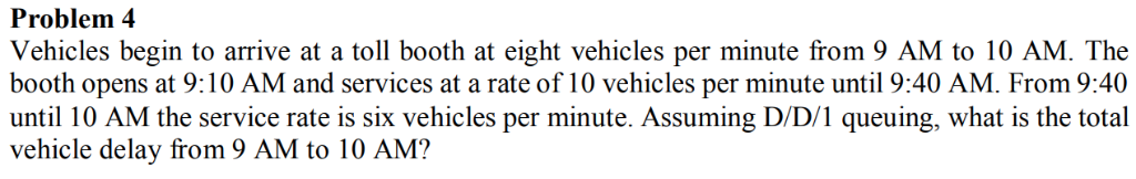 Solved Problem 4 Vehicles begin to arrive at a toll booth at | Chegg.com