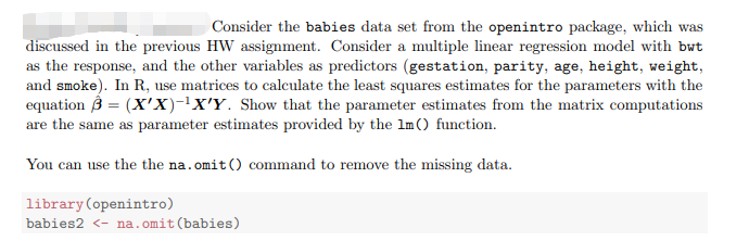 Solved Consider the babies data set from the openintro | Chegg.com