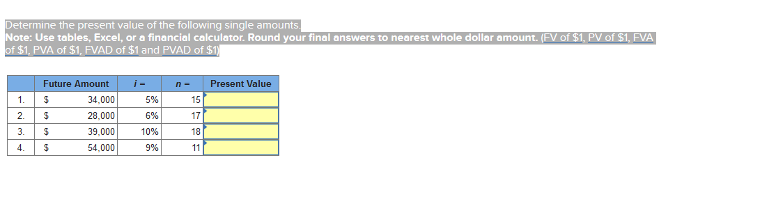Solved Determine the present value of the following single | Chegg.com