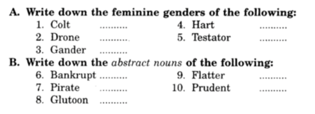 A. Write down the feminine genders of the following: | Chegg.com
