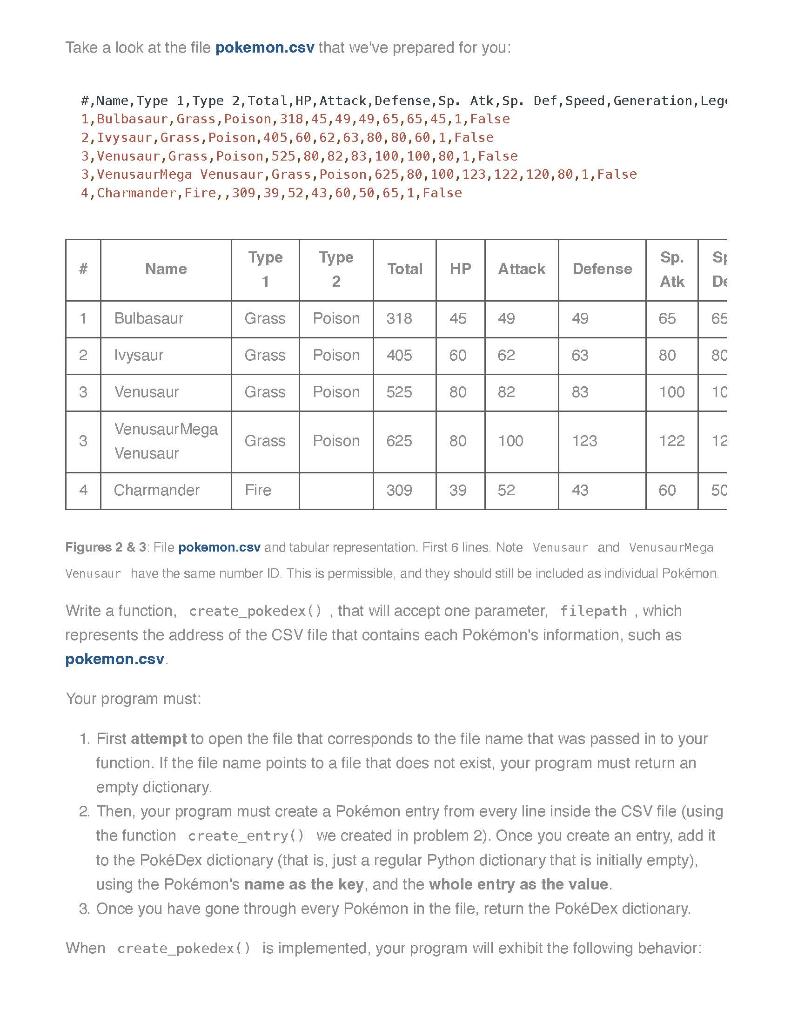Solved Problem 2: Dictionaries, I Choose You! Back at it | Chegg.com