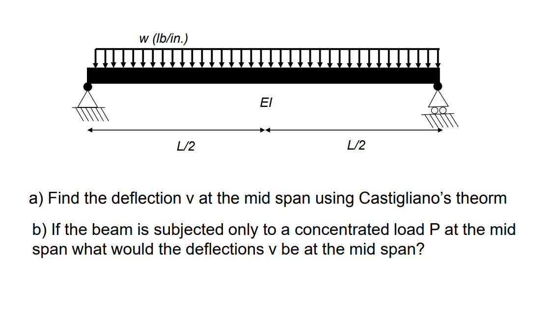 Solved a) Find the deflection v at the mid span using | Chegg.com