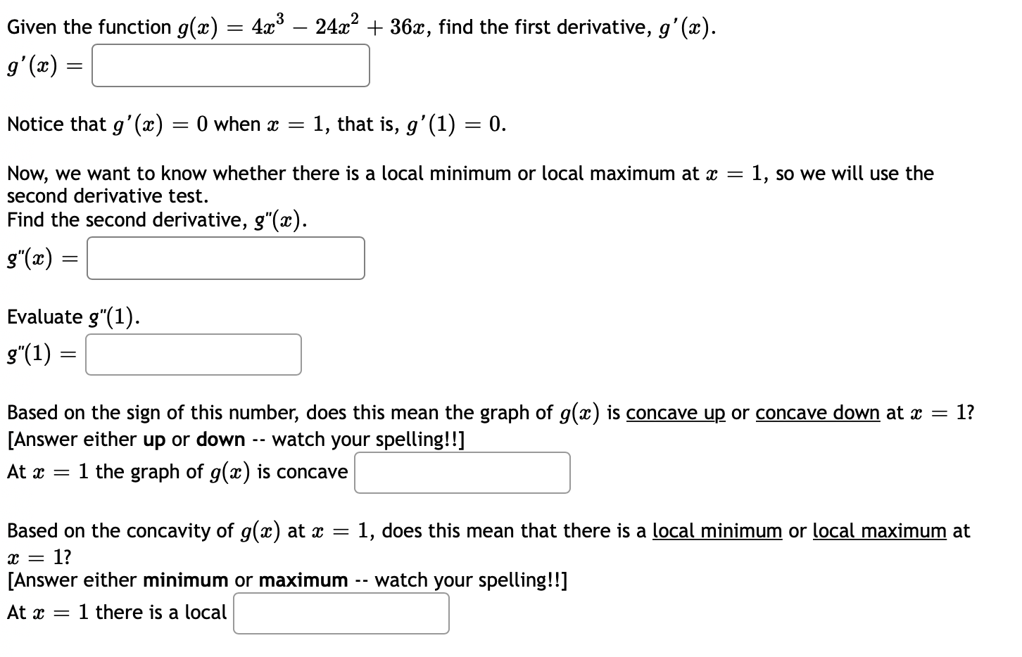 Solved Given the function g(x) = 4x3 – 24x2 + 36x, find the | Chegg.com
