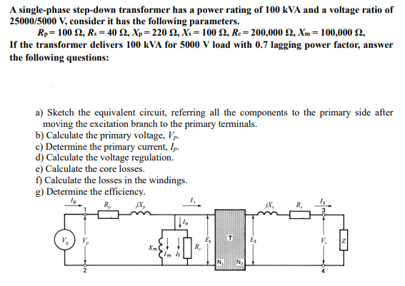 Solved A single-phase step-down transformer has a power | Chegg.com