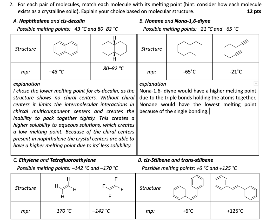 Solved 2. For each pair of molecules, match each molecule | Chegg.com