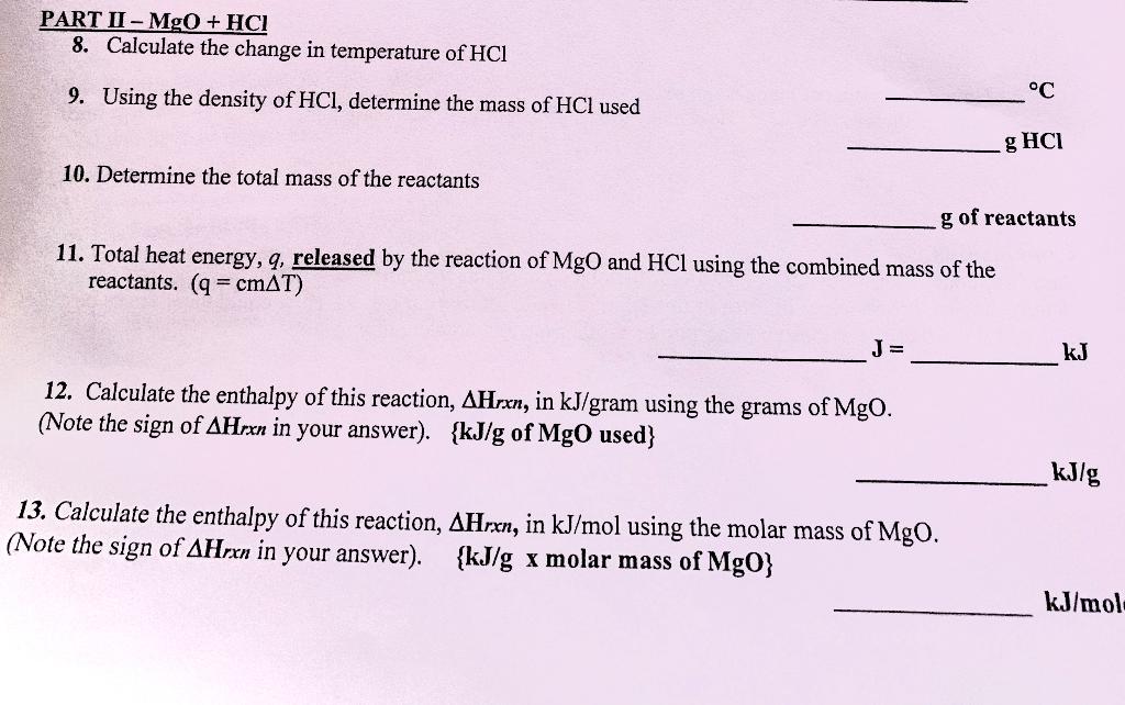 Solved Reaction 1 Data (Mg+HCl) Reaction 2 Data | Chegg.com