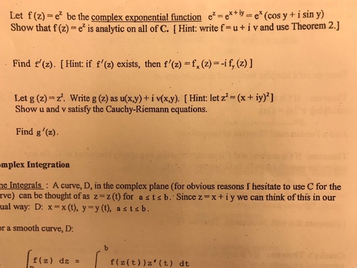 Solved Let f (z) e be the complex exponential function e+ e | Chegg.com